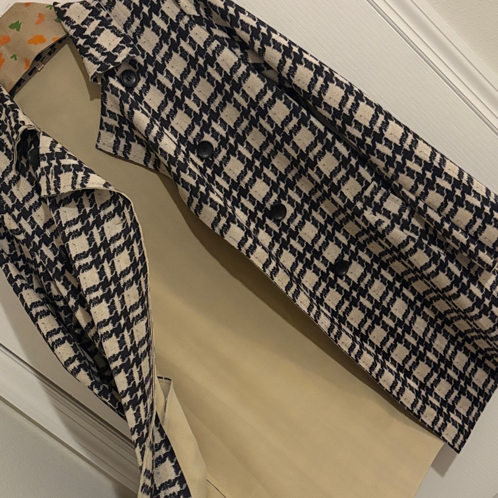 Solitaire Navy And Cream Checkered Pea Coat - Gem